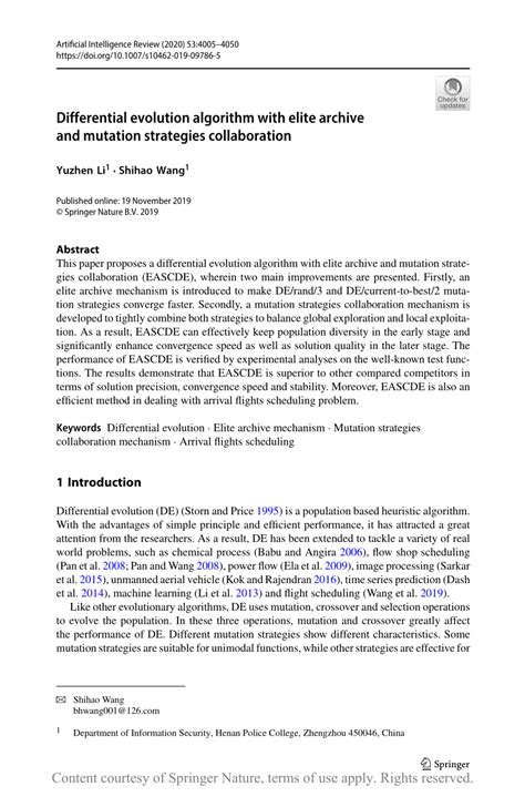 differential evolution algorithm with elite archive and mutation strategies collaboration