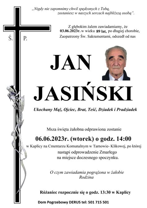 Śp Jan Jasiński A W Derus Usługi Pogrzebowe Tarnów