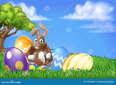 Easter Bunny Rabbit Breaking Out Of Egg Cartoon Stock Vector