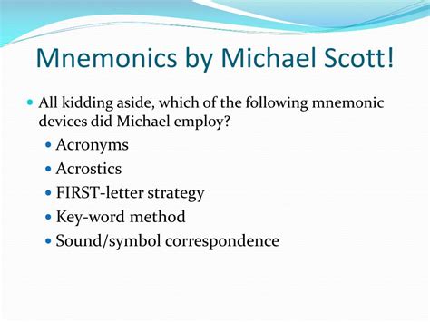 Ppt Memory Strategies Mnemonic Devices Powerpoint Presentation Id