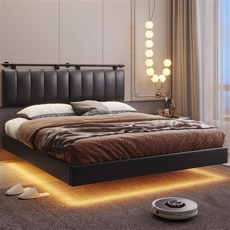 Amazon DICTAC Full Floating Bed Frame With Led Lights And Wall