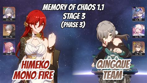 Himeko Hypercarry Qingque X SW Team Memory Of Chaos Stage 3 3 Stars