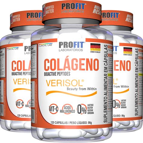 3x Colágeno Verisol Ácido Hialurônico Pote 120 Cápsulas Profit