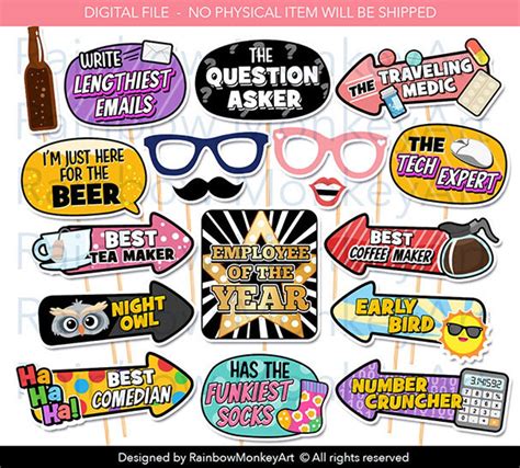 Printable Employee Recognition Photo Booth Props Workplace Party