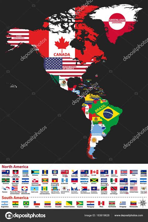 Mapa De America Con Banderas