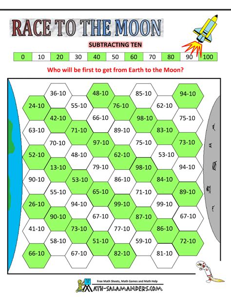 subtraction math game printable