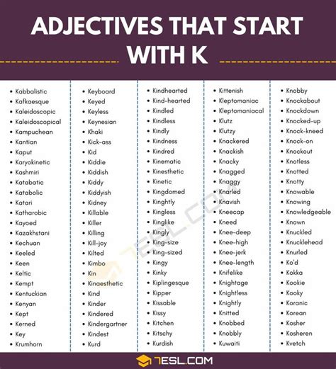 131 Adjectives That Start With K K Adjectives In English 7ESL