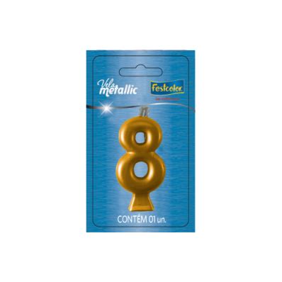 Vela Metallic Ouro Numérica 8