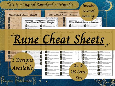 Rune Cheat Sheets Printable Runes Reversed Meanings Runic Divination