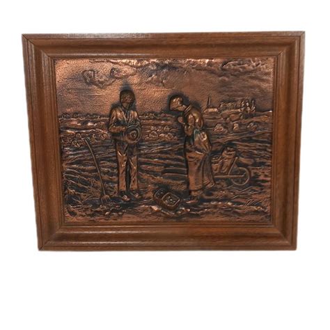 Tableau En Cuivre Reproduction L Ang Lus De Millet Vintage Encadre En