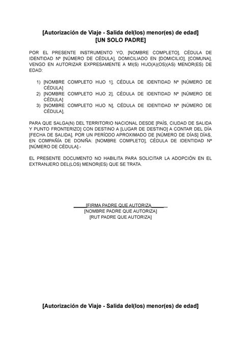 Modelo Autorizacion Viaje Salida Menores Autorizaci N De Viaje