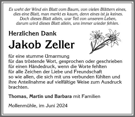 Traueranzeigen von Jakob Zeller Allgäuer Zeitung