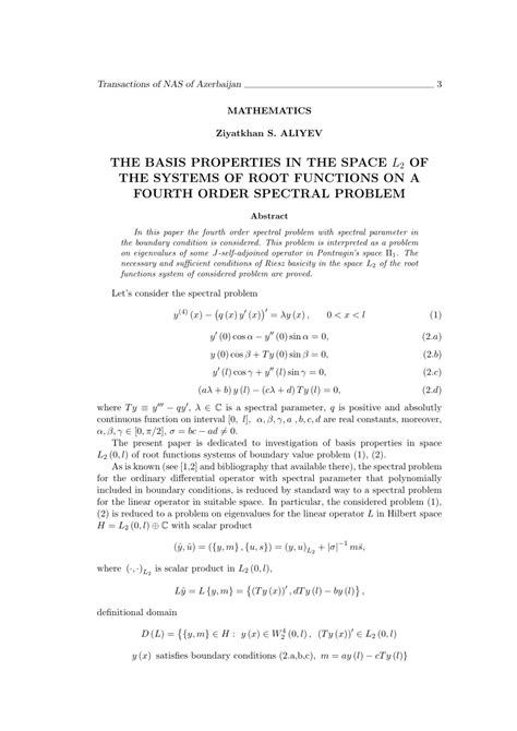 pdf the basis properties in the space l 2 of the systems of root functions of a fourth order