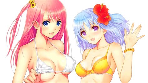 Wallpaper Anime Girls Open Mouth Cartoon Black Hair Bra Original