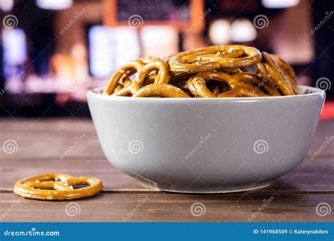 Mini Salted Pretzels With Restaurant Stock Image Image Of Mini