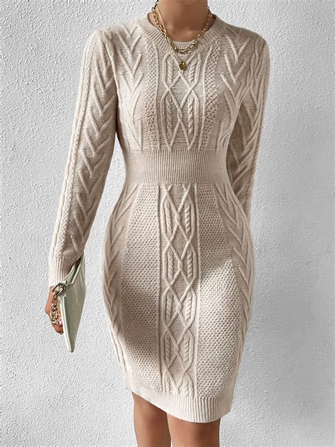SHEIN Essnce Cable Knit Sweater Dress SHEIN USA
