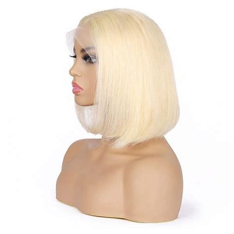 613 Blonde T Part Lace Front Straight Short Bob Human Hair Wig 360