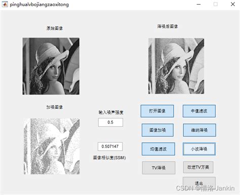 基于matlab的图像平滑滤波降噪（去噪）系统（通信毕业设计）（中值滤波，维纳滤波，小波降噪，均值滤波，椒盐噪声） 图像去噪系统设计 csdn博客