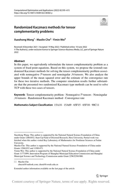 randomized kaczmarz methods for tensor complementarity problems request pdf