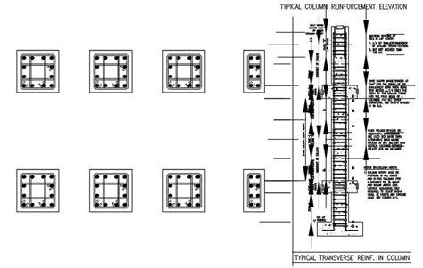 Typical Transverse Reinforcement In Column Design In AutoCAD 2D Drawing