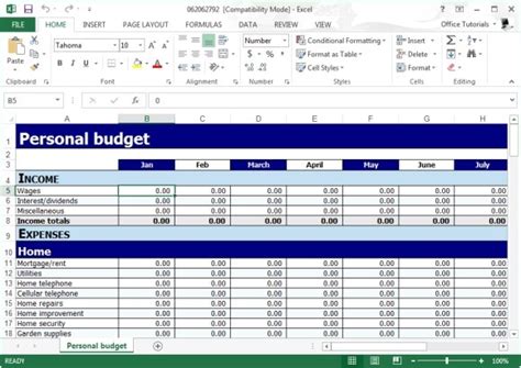 Microsoft Excel Personal Budget Template