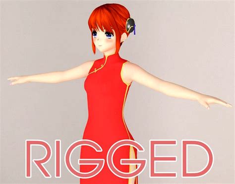 T Pose Rigged Model Of Kagura Anime Girl 3d