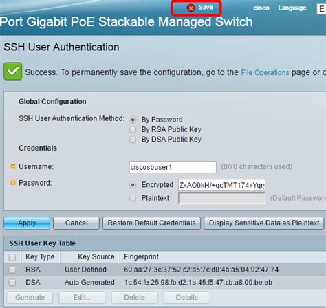 configure secure shell ssh user authentication settings on a switch cisco
