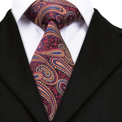 DN 1697 Hi Tie Silk Paisley Ties For Men Red Jacquare Woven Silk Tie