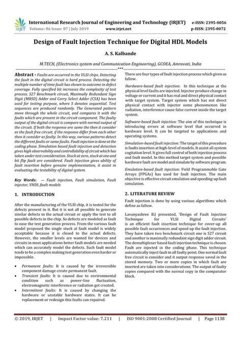 irjet design of fault injection technique for digital hdl models