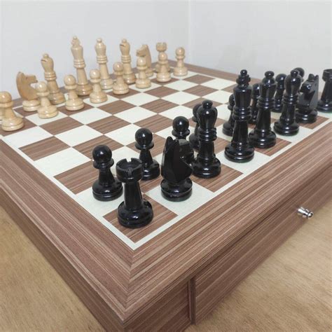 Conjunto Peças e Tabuleiro de Xadrez gaveta 4343 Linheiro e Marfim