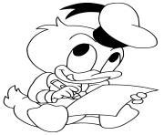 Coloriage Donald Duck Bebe Ecrit Une Lettre Kawaii Disney JeColorie