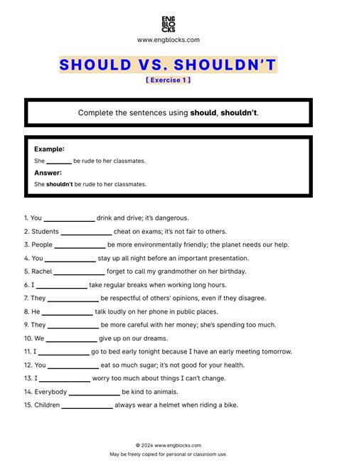 Should Shouldnt Exercise Esl Worksheets