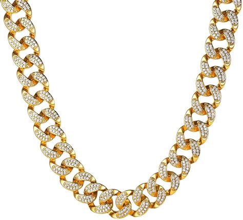U7 Halskette Hip Hop Panzerkette 46cm 18 Lang Iced Out Gelbgold