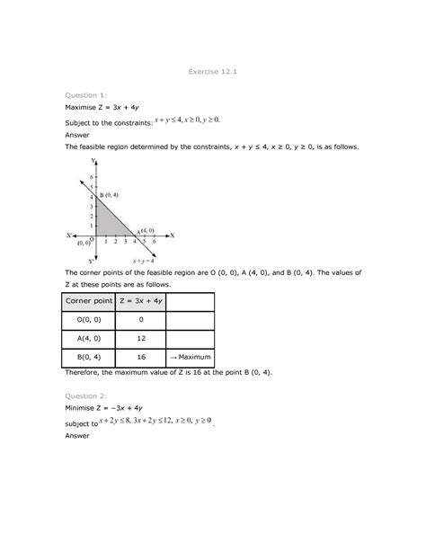 ch 12 linear programming converted exercise 12 question 1 maximise z 3 x 4 y subject to