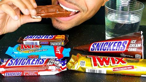 ASMR SNICKERS TWIX ICE CREAM CHOCOLATE PARTY COOKIES BARS EATING SOUNDS