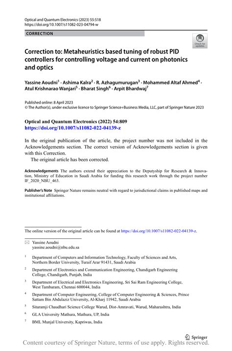 correction to metaheuristics based tuning of robust pid controllers for controlling voltage and