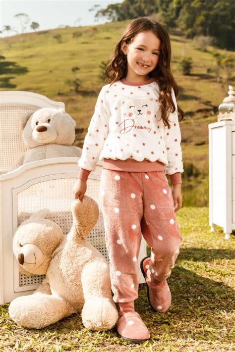Pijama Infantil Fleece Manga Longa Poá Suspiro Íntimo