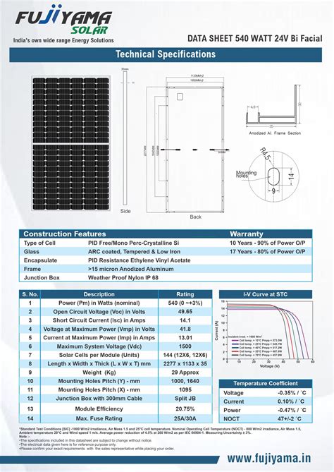 Solar Panel 540 Watt Bi Facial Mono Perc Fujiyama Solar