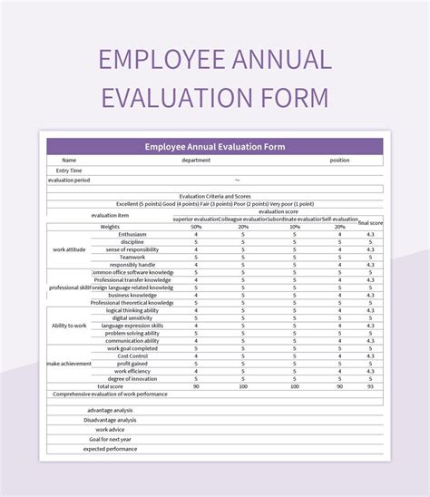 Employee Annual Evaluation Form Excel Template And Google Sheets File