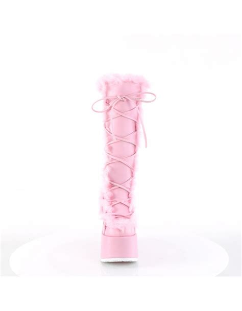 Camel 311 Faux Fur Platform Knee High Platform Boots Pink
