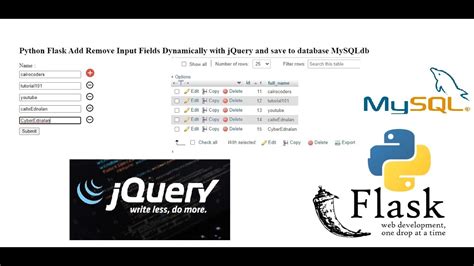 python flask add remove input fields dynamically with jquery and save to database mysqldb youtube