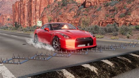 Speed Bump Massive Spike Strip Pileup Vs Car Crashes Beamng