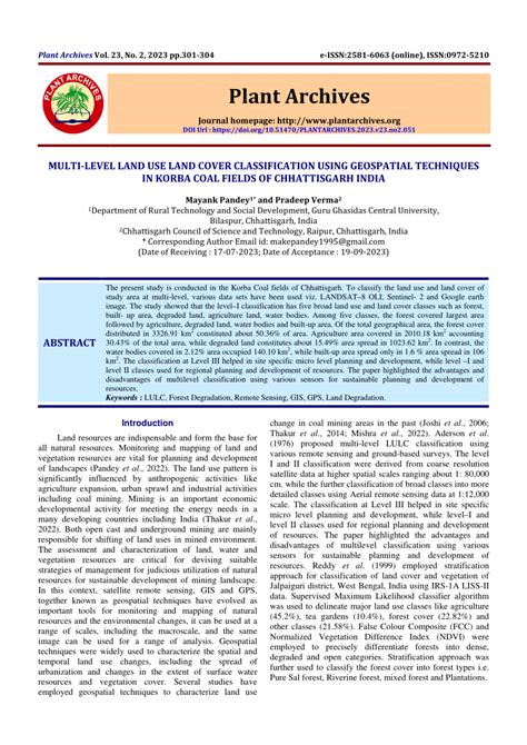 pdf multi level land use land cover classification using geospatial techniques in korba coal