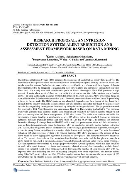 pdf research proposal an intrusion detection system alert reduction and assessment framework