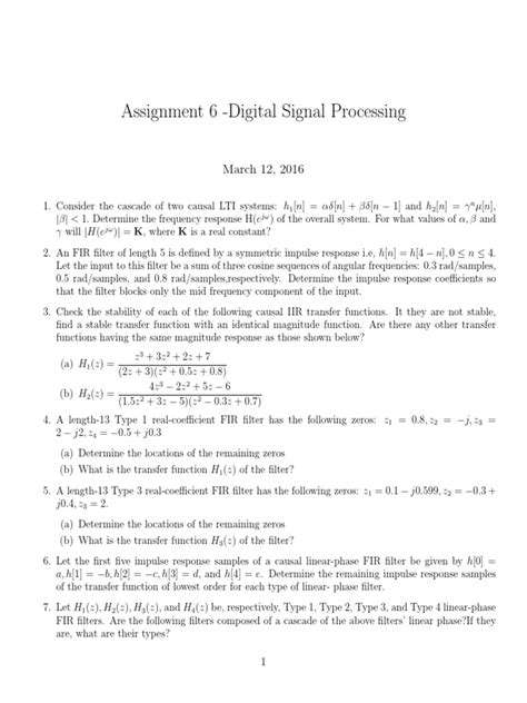 assignment 6 dsp pdf digital signal processing algorithms