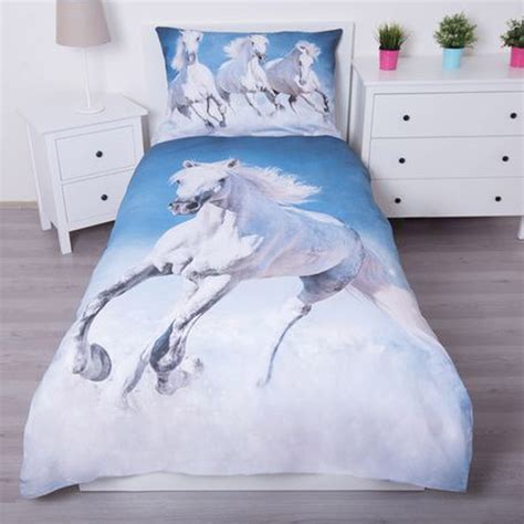 Parure Housse De Couette Coton Cheval Blanc 140x200 Cm Et Taie D Oreiller