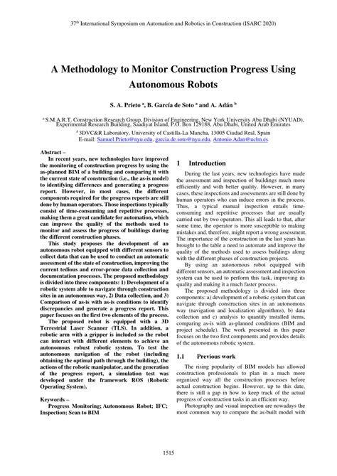 pdf a methodology to monitor construction progress using autonomous robots