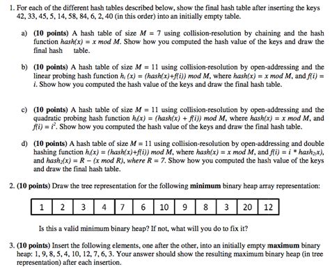 solved 1 for each of the different hash tables described