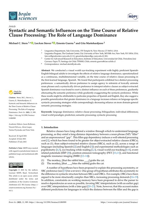pdf syntactic and semantic influences on the time course of relative clause processing the