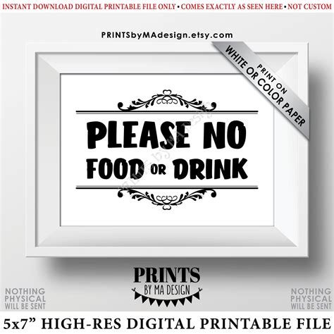 Please No Food Or Drink Sign Keep Food Out PRINTABLE 5x7 Etsy